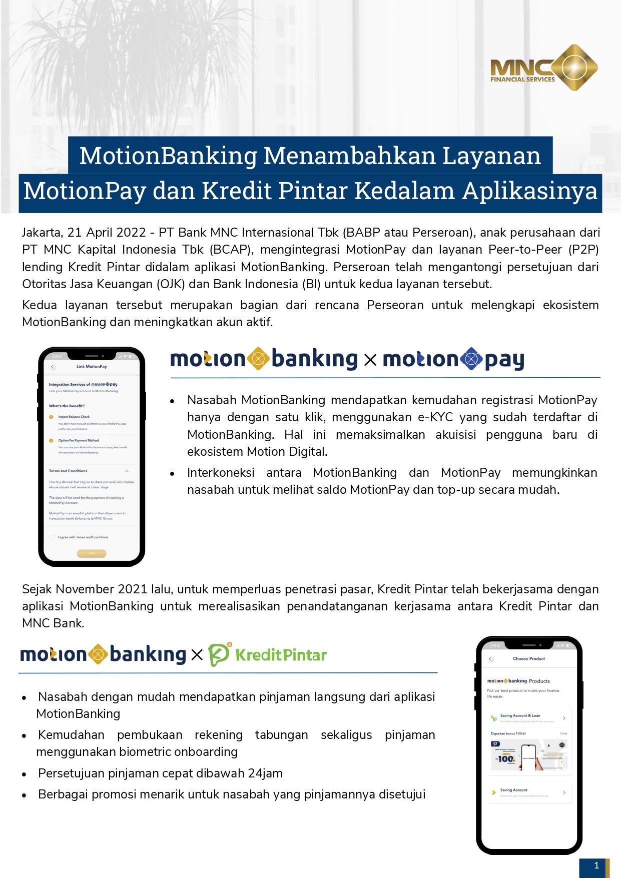 MotionBanking Menambahkan Layanan MotionPay dan Kredit Pintar Ke Dalam ...