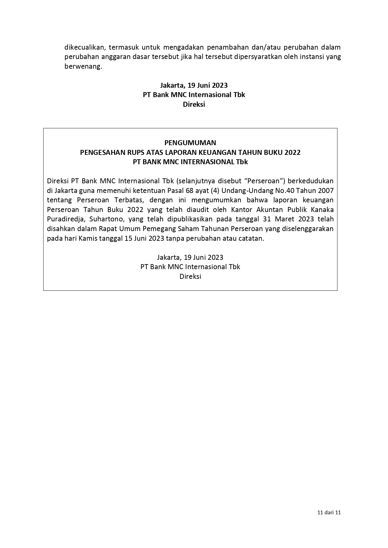 Pemberitahuan Ringkasan Risalah RUPS-T dan RUPS-LB - MNC