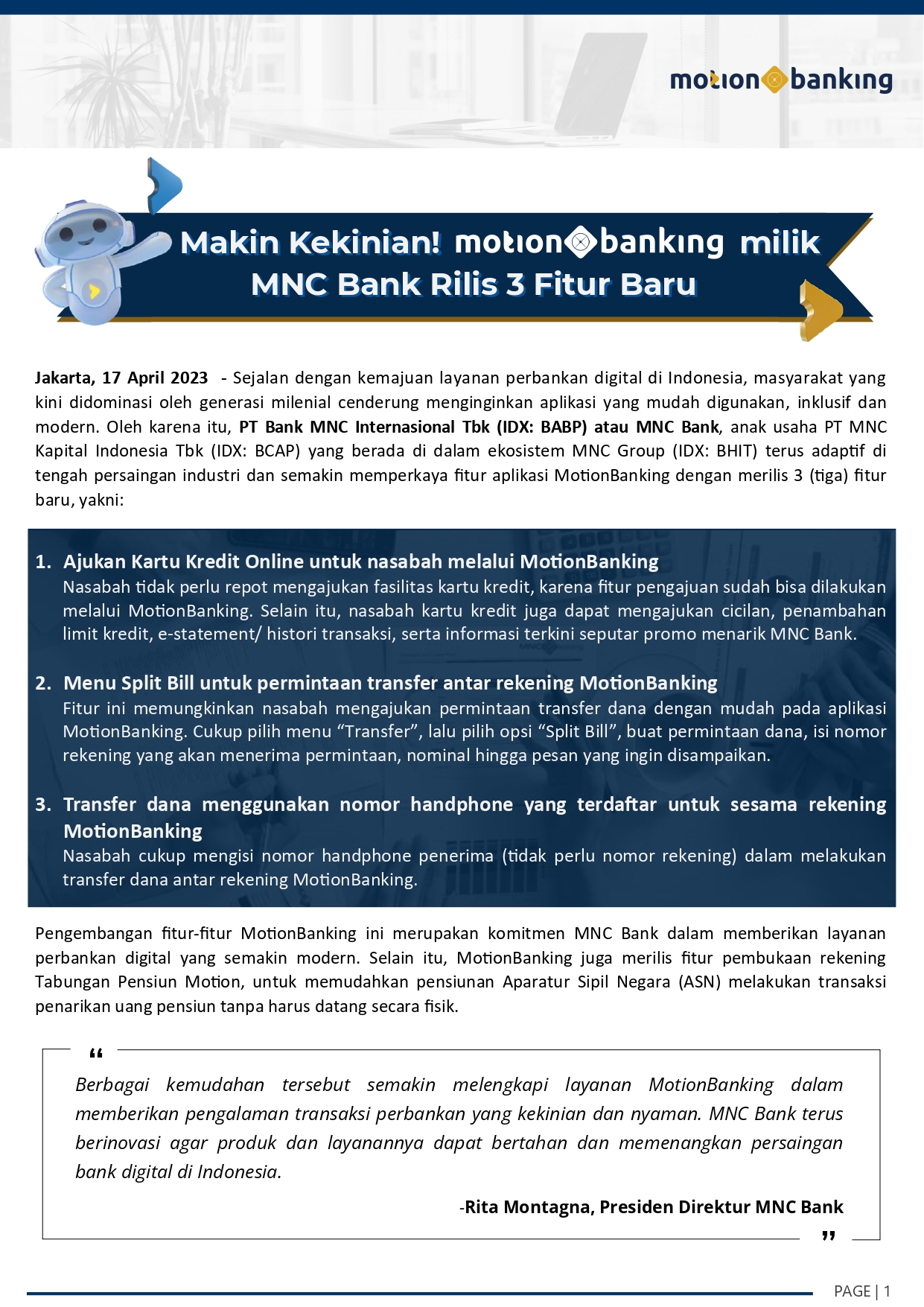 Makin Kekinian, MotionBanking Milik MNC Bank Rilis 3 Fitur Baru - MNC