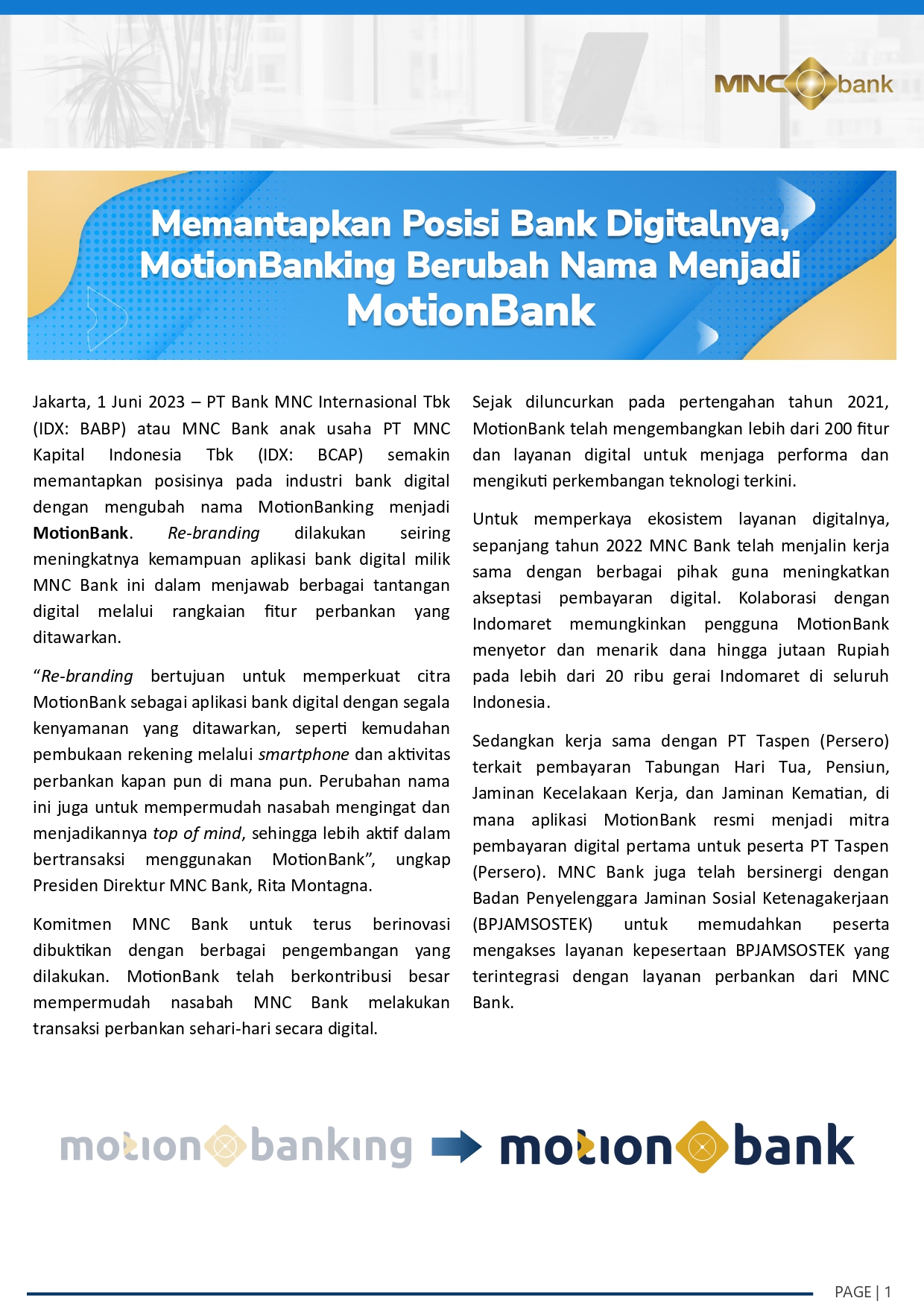 MotionBanking Kini Menjadi MotionBank - MNC